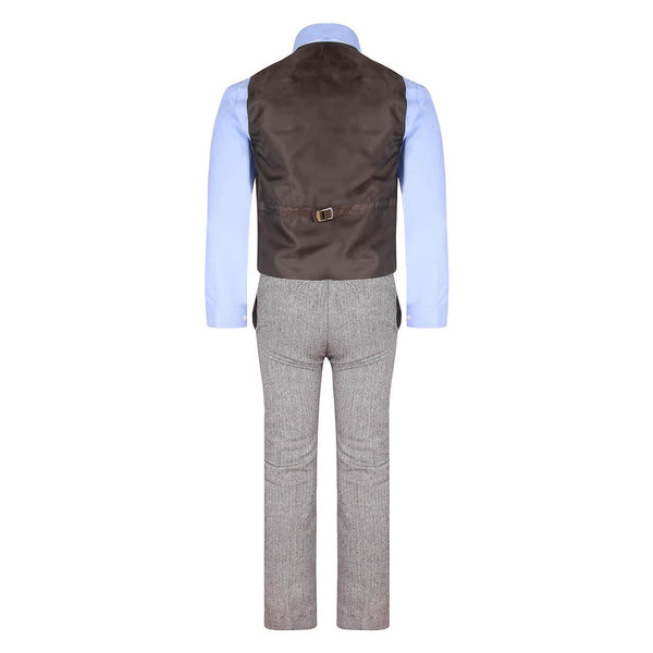 Peaky Rascals - Brown Herringbone 5 Piece Boys Suit