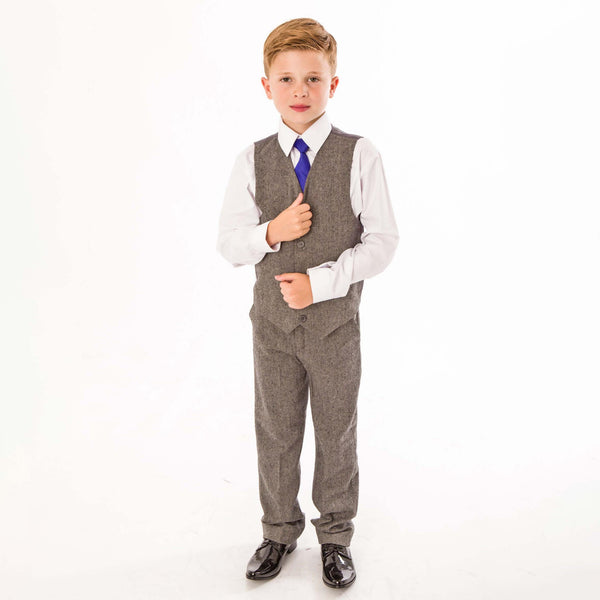 Peaky Rascals - Grey Herringbone 4 Piece Boys Suit