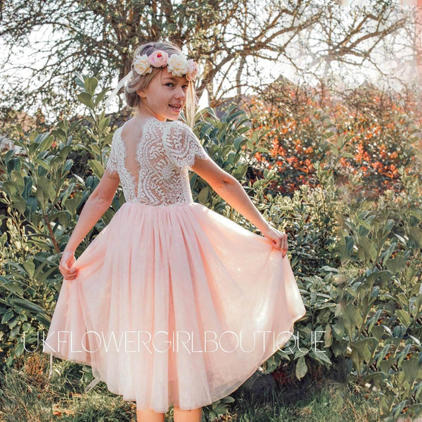 Flutter Girls Tea Dress | Blush | UK Flower Girl Boutique
